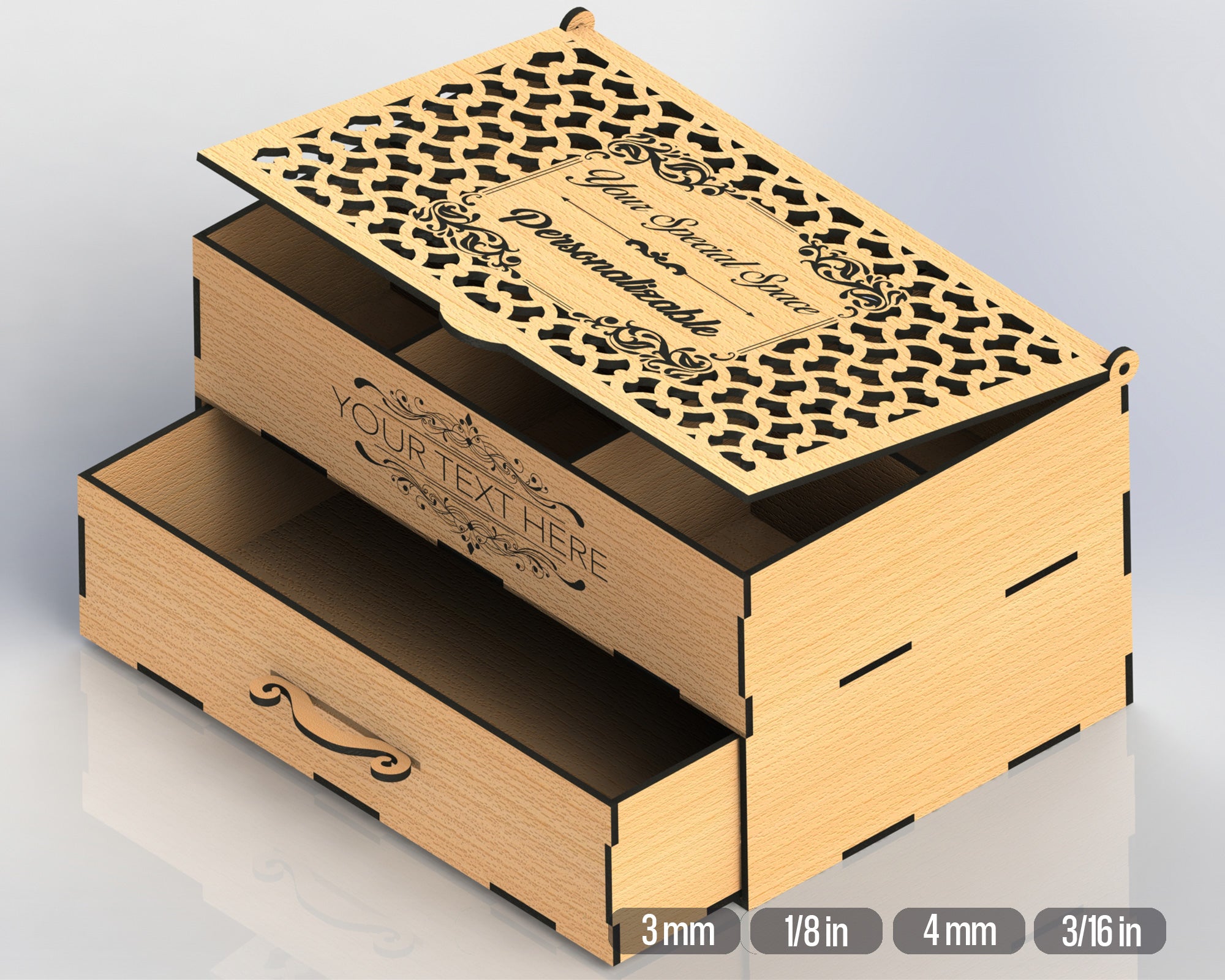 Drawer Chest Jewelry Box Organizer Lid Up Digital Download Gift Birthd ...