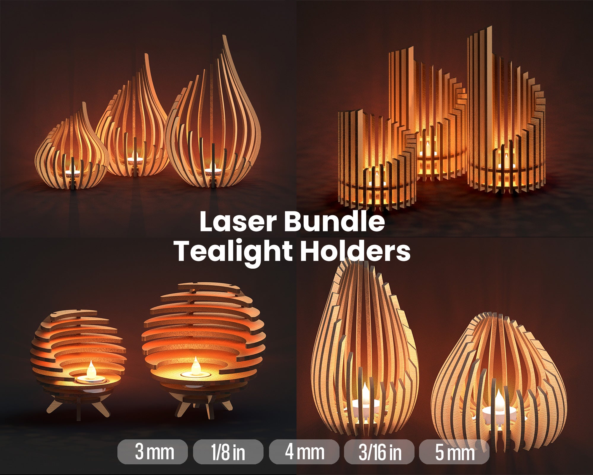 Laser Tealight Holder Bundle Laser Pack SVG Candle Holder Package Lase ...