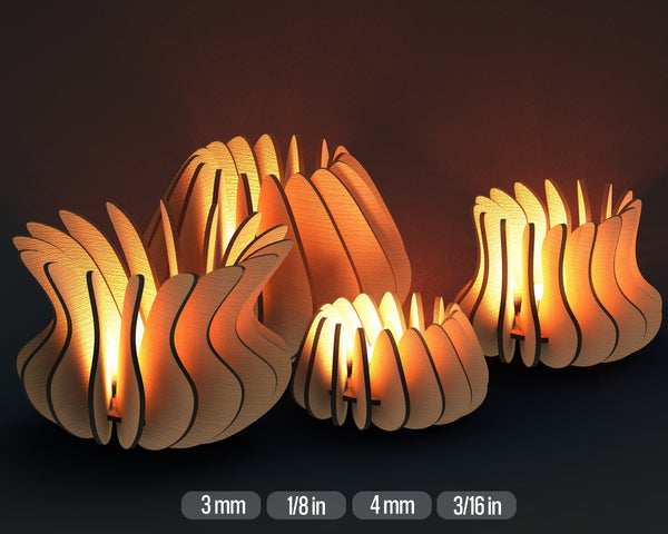 Tealight Holder 4 Different Tea Light Holder Bundle Laser Cut Files Di ...
